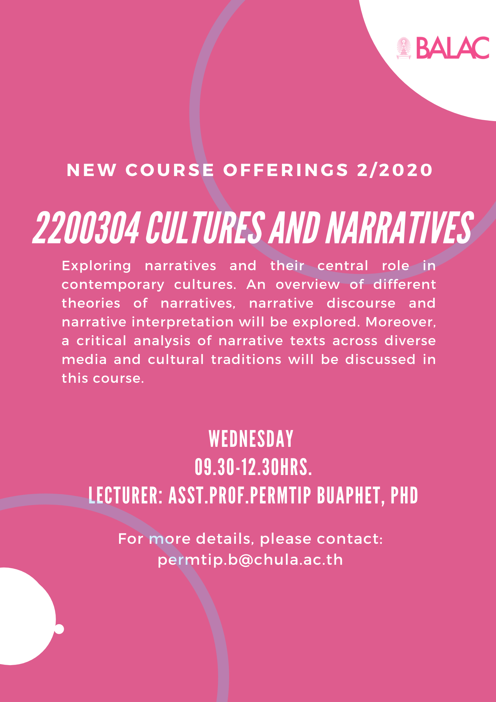 New Class Offerings in Semester 2/2020 – BALAC – Arts Chula