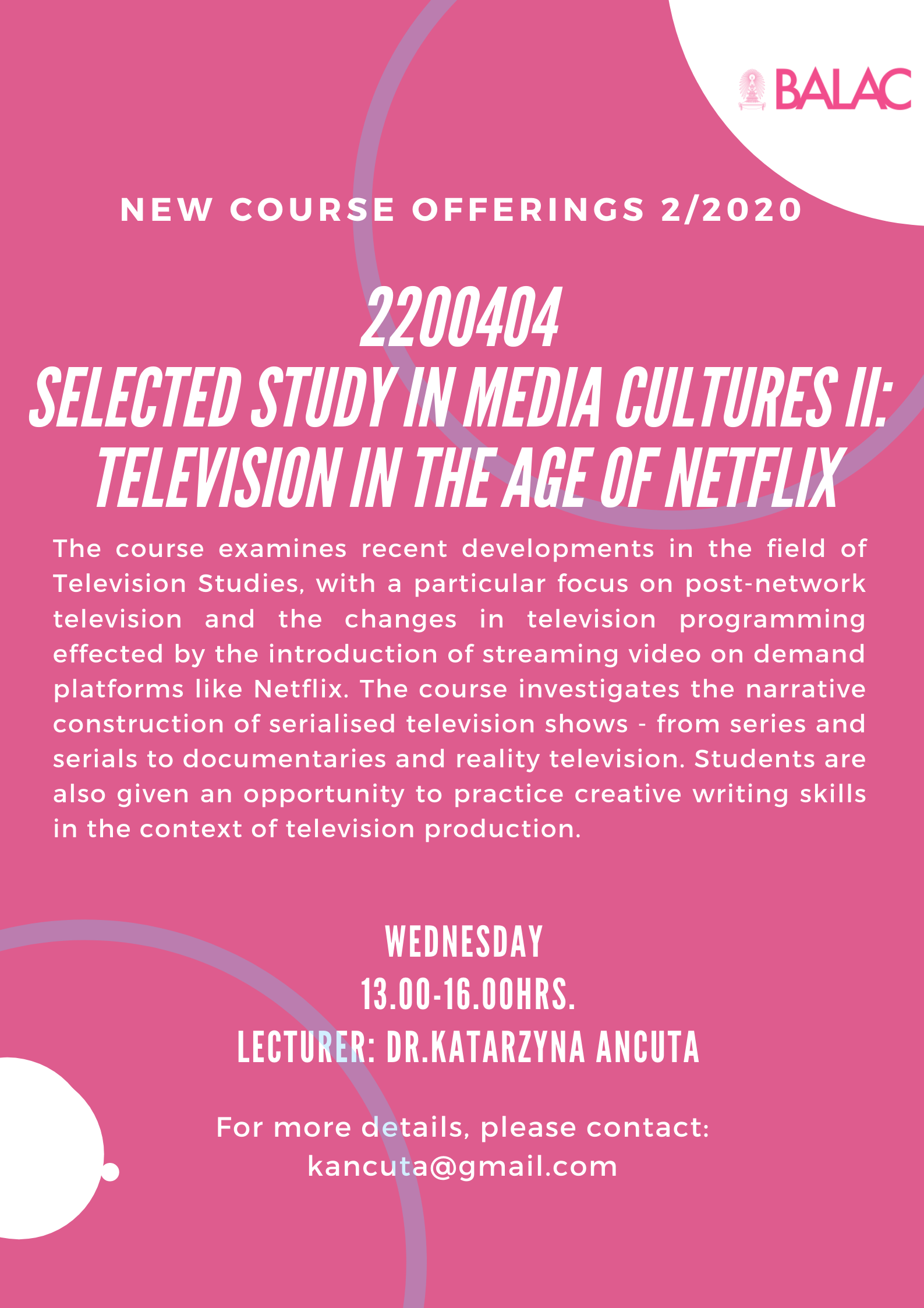 New Class Offerings in Semester 2/2020 – BALAC – Arts Chula