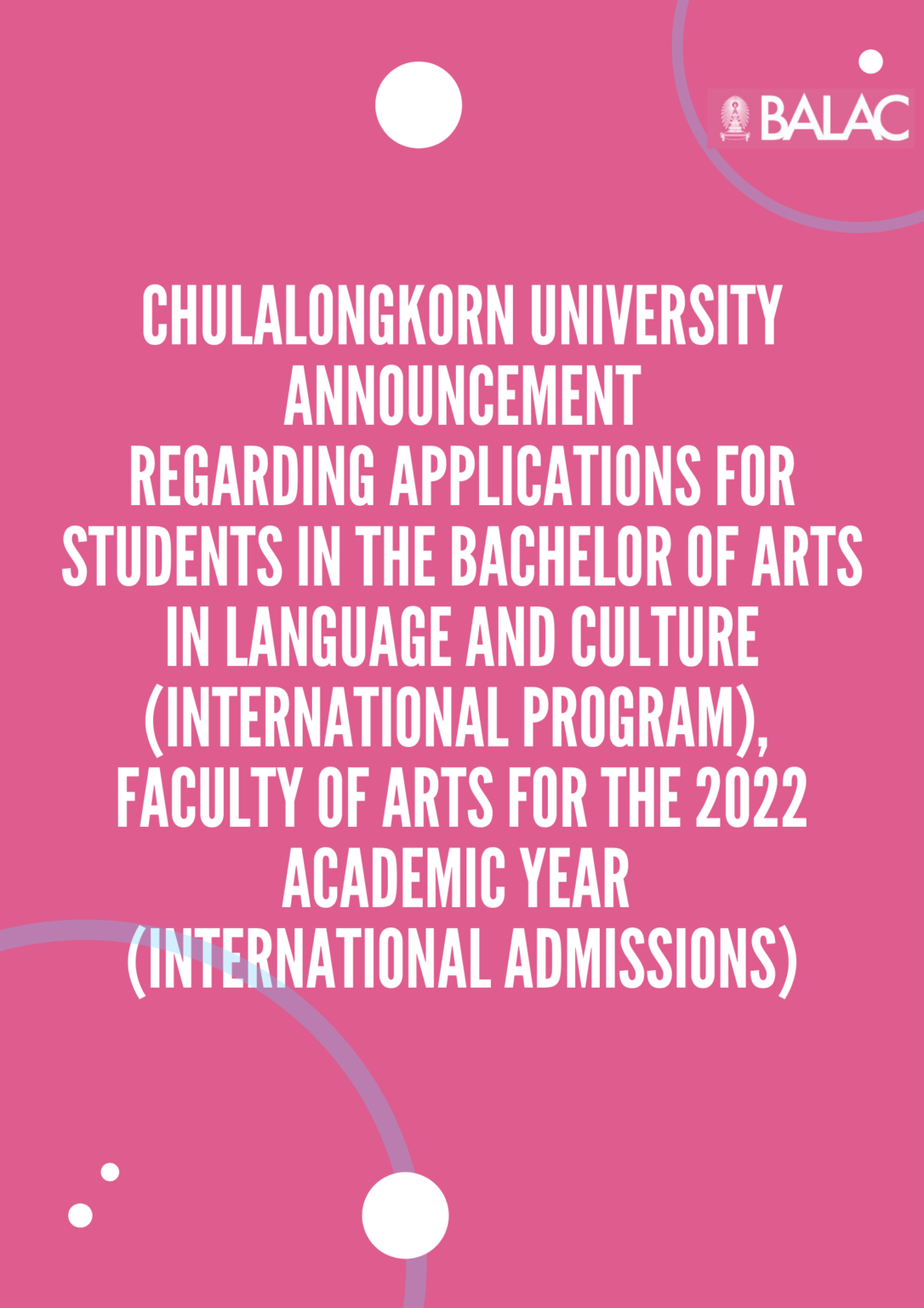 BALAC Admissions for Non-Thai Applicants – BALAC – Arts Chula